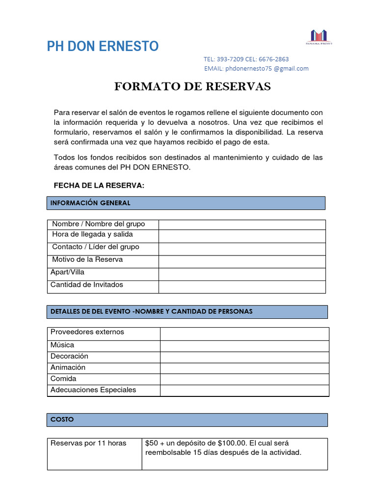 Formato de Reservas-Salon de Fiestas | PDF | Finanzas y dinero