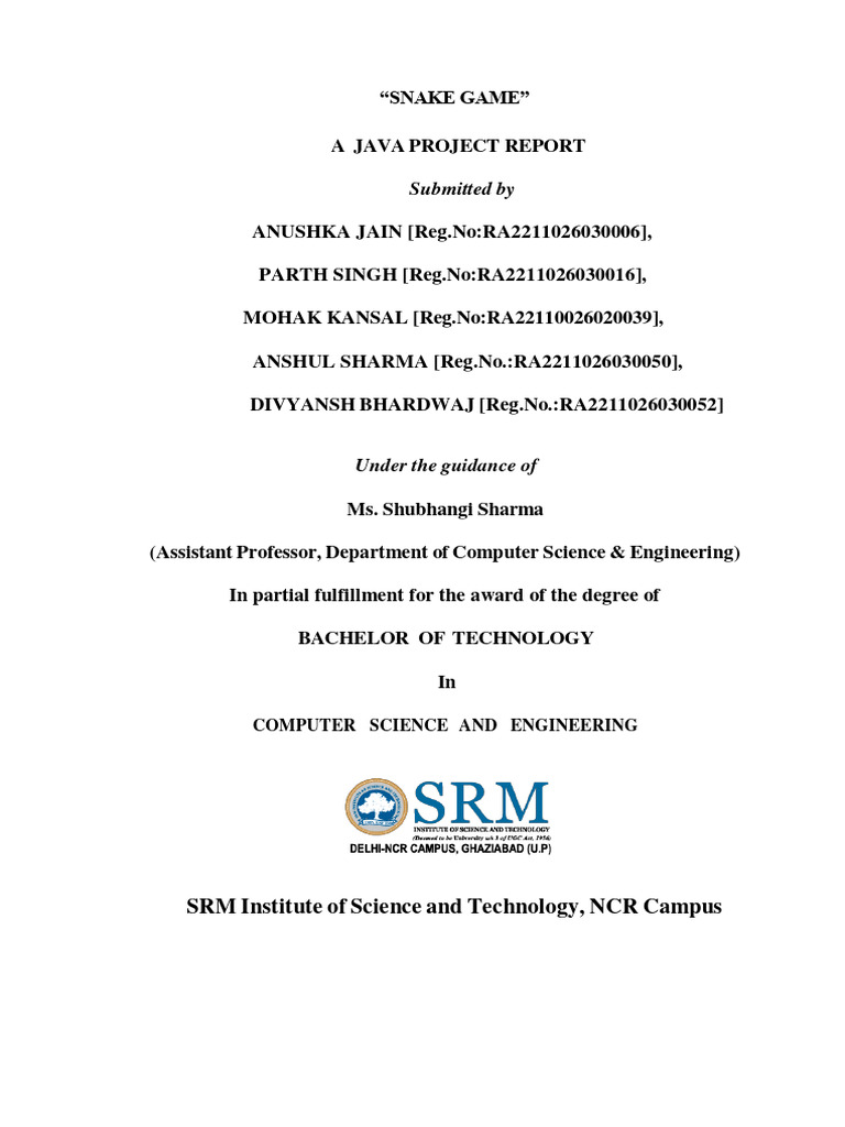 JAVA Project Report (Snake Game) | Download Free PDF | Computing | Information Technology