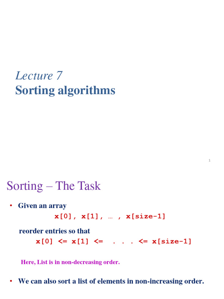 Lecture 7 Sorting | PDF | Applied Mathematics | Theoretical Computer ... Lecture 7 Sorting | PDF | Applied Mathematics | Theoretical Computer ...