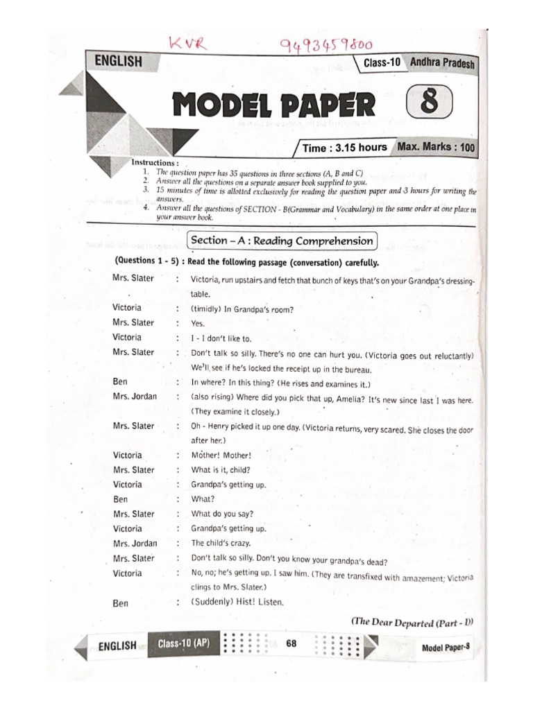 10th Eng - Model Paper-8 | PDF