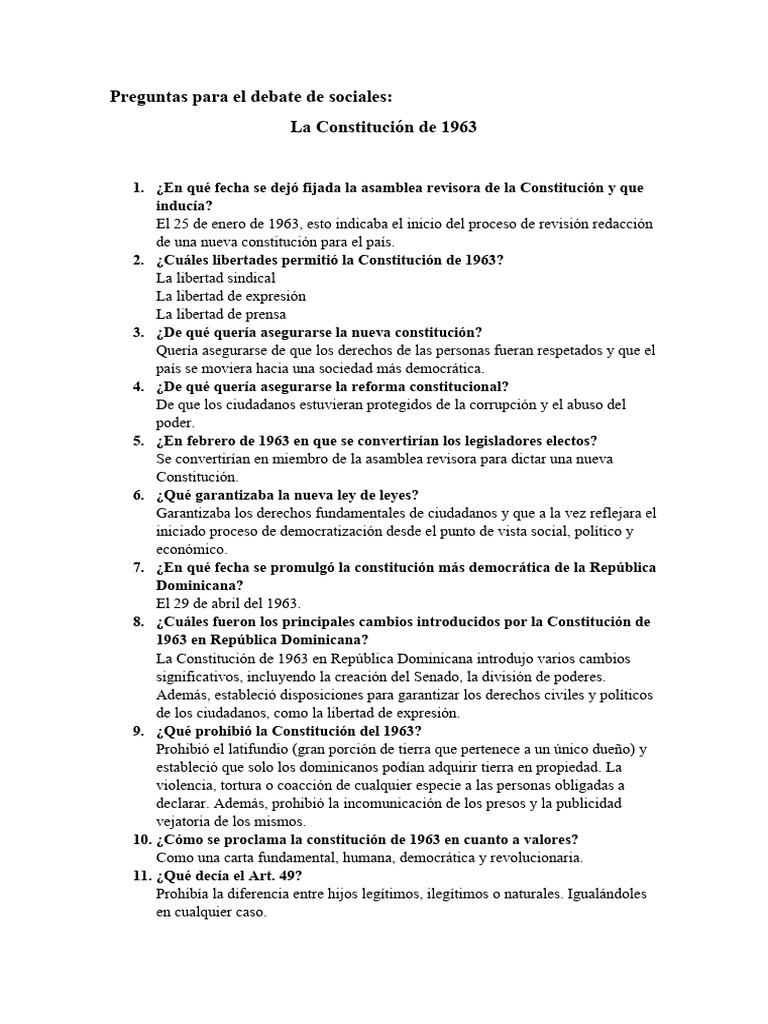 Preguntas para el debate de sociales | PDF | Constitución | República ...