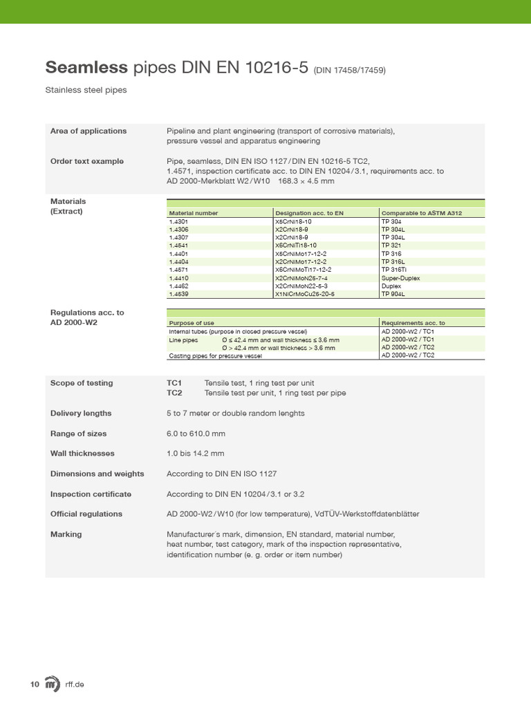 RFF - Pipes - DIN EN 10216 5 | PDF | Pipe (Fluid Conveyance) | Materials