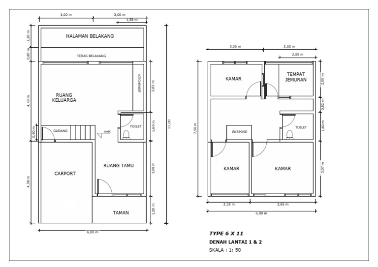 DENAH PERUM TYPE 6X11 45-66 V.2 | PDF
