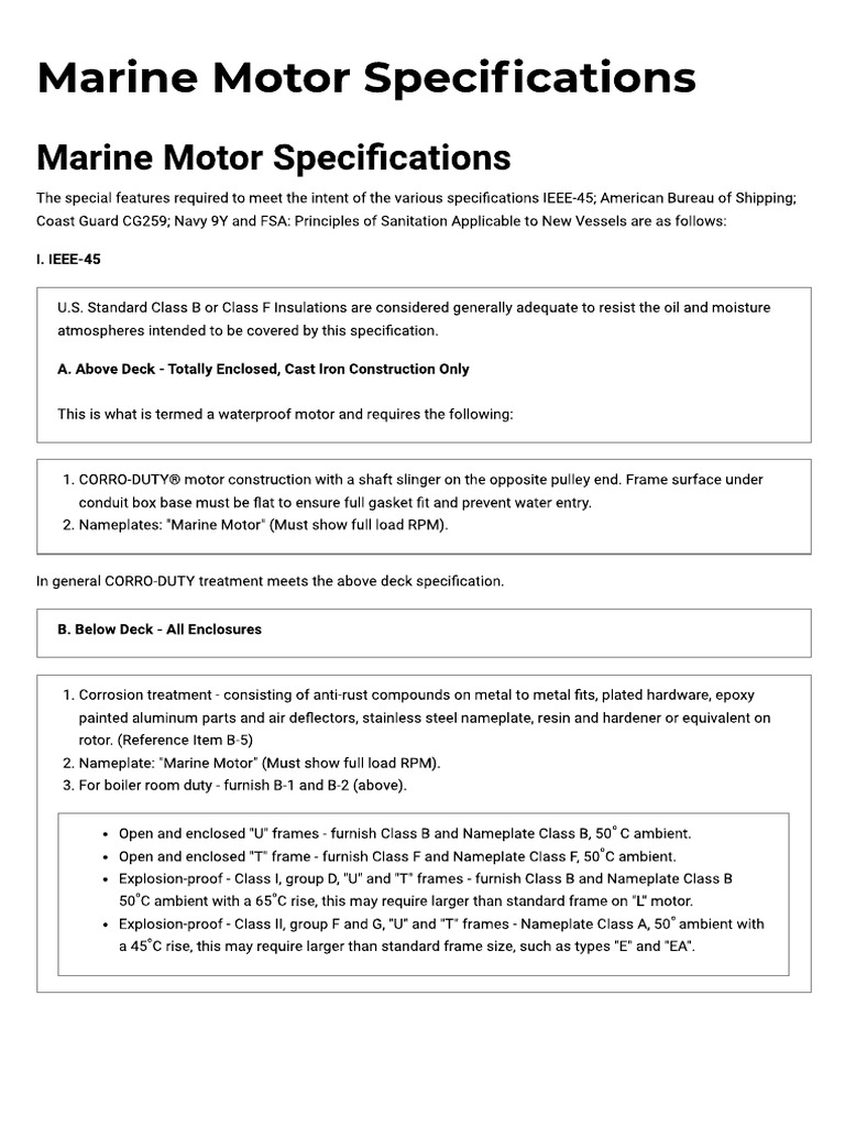 Marine Duty Motor Requirements | PDF