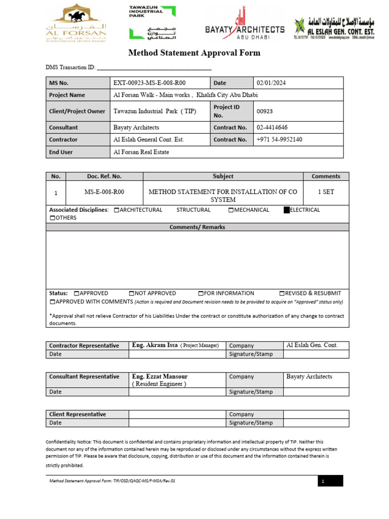 Method Statement Approval Form: DMS Transaction ID | PDF | Civil Law ...