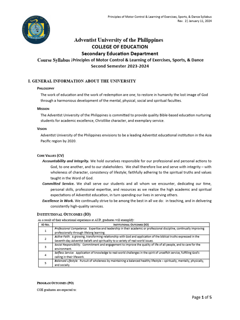 Motor Control Training Syllabus | PDF | Learning | Educational Technology