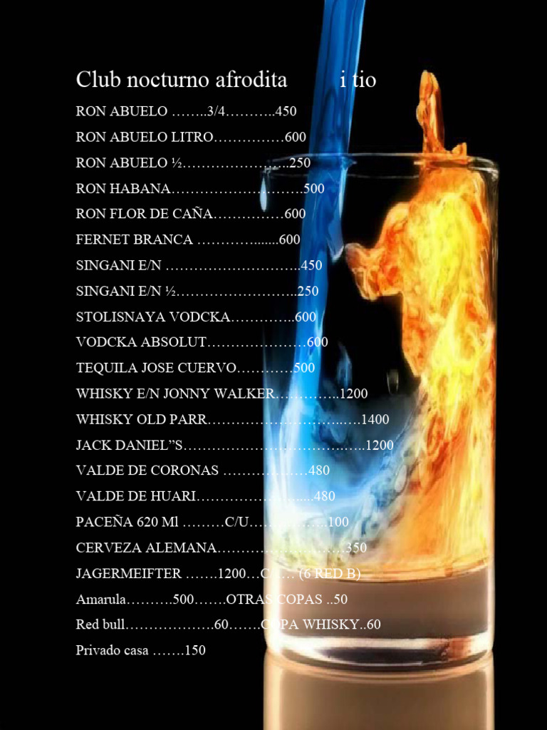 Precios de Bebidas en Club Afrodita | PDF