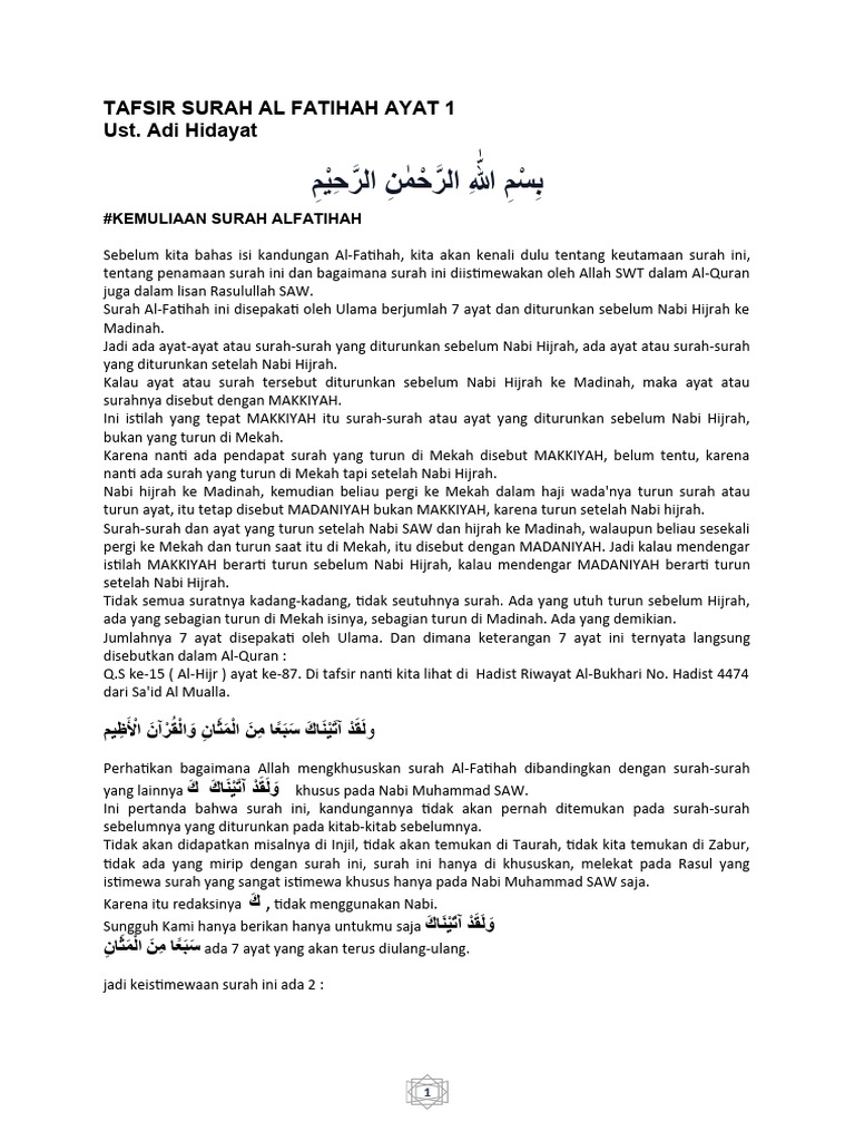 Tafsir Surah Al-Fatihah Ayat 1 | PDF | Kajian Bahasa Asing | Agama ...