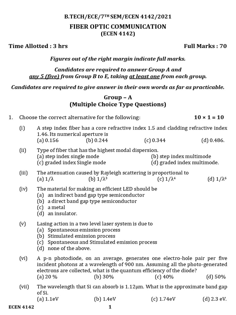 Fiber Optic Communication (Ecen 4142) | PDF | Wavelength Division ...