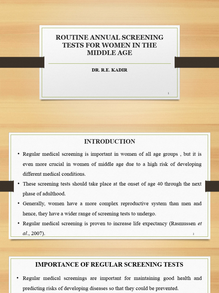 Routine Annual Screening Tests For Women in The Middle Age | PDF ...
