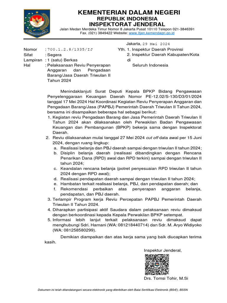 Surat Papbj TW II 2024 Pemda | PDF