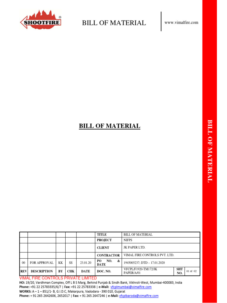 A-01 Bill of Material | PDF | Manufactured Goods | Equipment