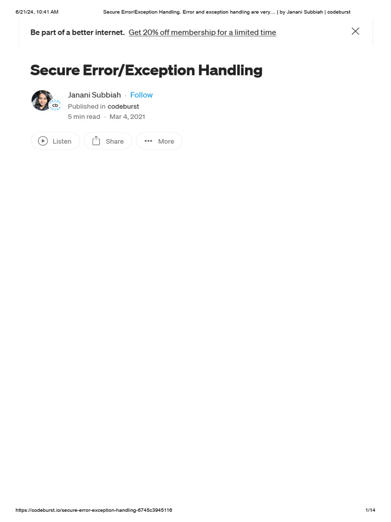 Secure Error - Exception Handling. Error and Exception Handling Are Very - by Janani Subbiah ...
