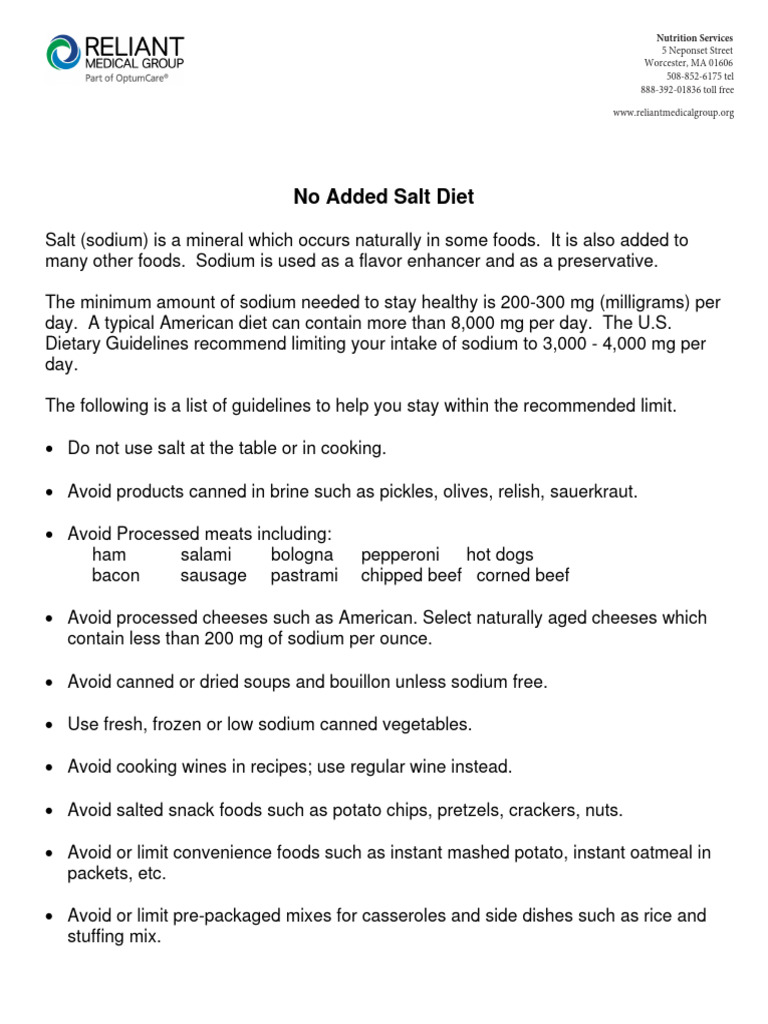 No Added Salt Diet Guidelines | PDF | Salt | Sauce