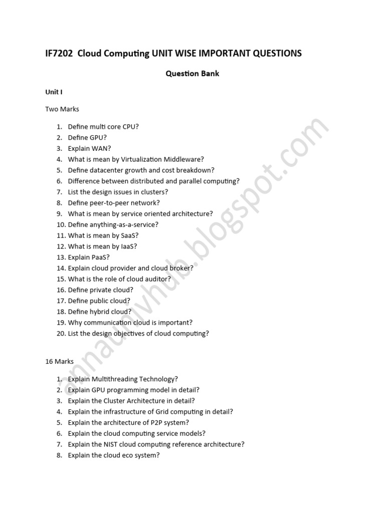 Cloud Computing Question Bank | PDF | Cloud Computing | Virtualization