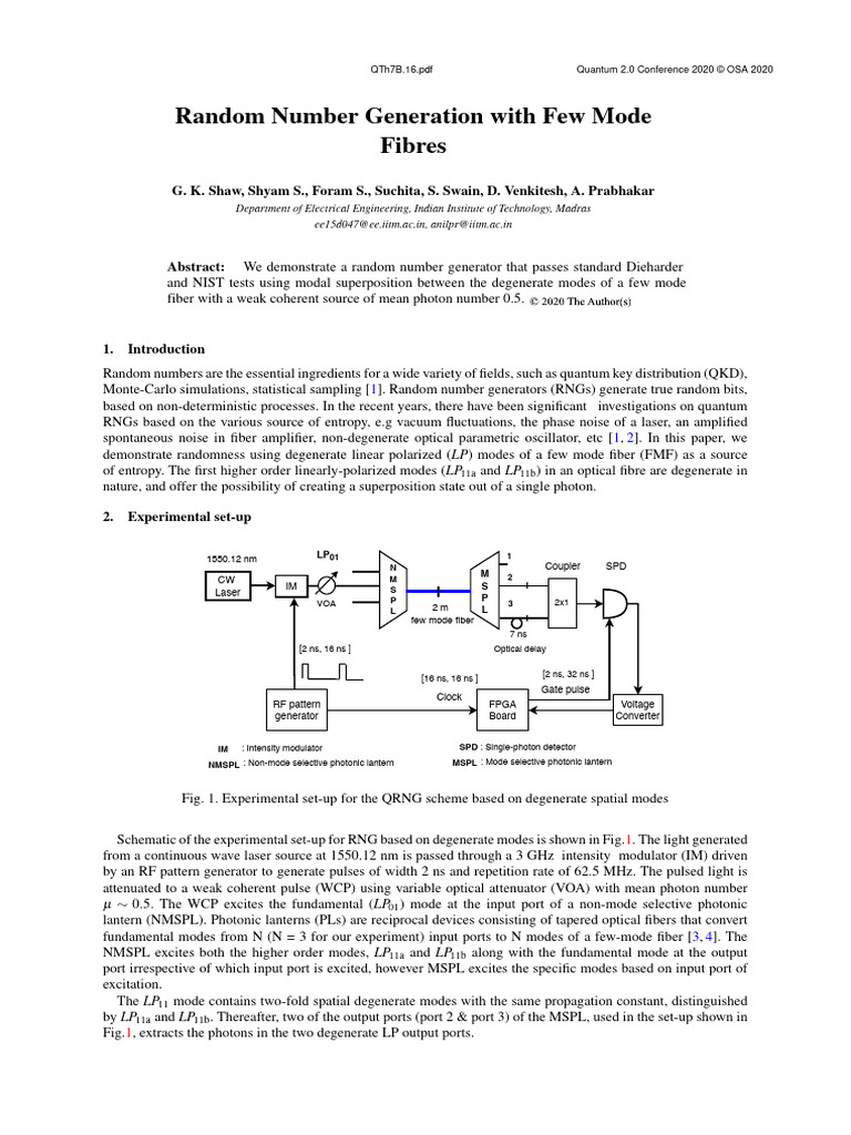 Conference QRNG - Quantum2.0 1 | PDF | Laser | Optical Fiber