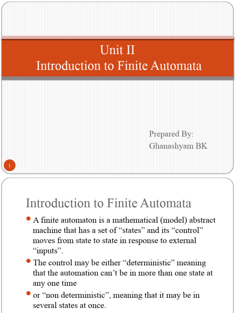 Unit Ii Introduction To Finite Automata Pdf Theory Of Computation Theoretical Computer