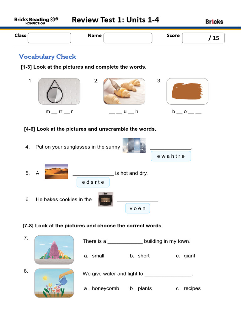 Bricks Reading 80 Nonfiction - L3 - Review Test 1 (Units 01-04) | PDF ...