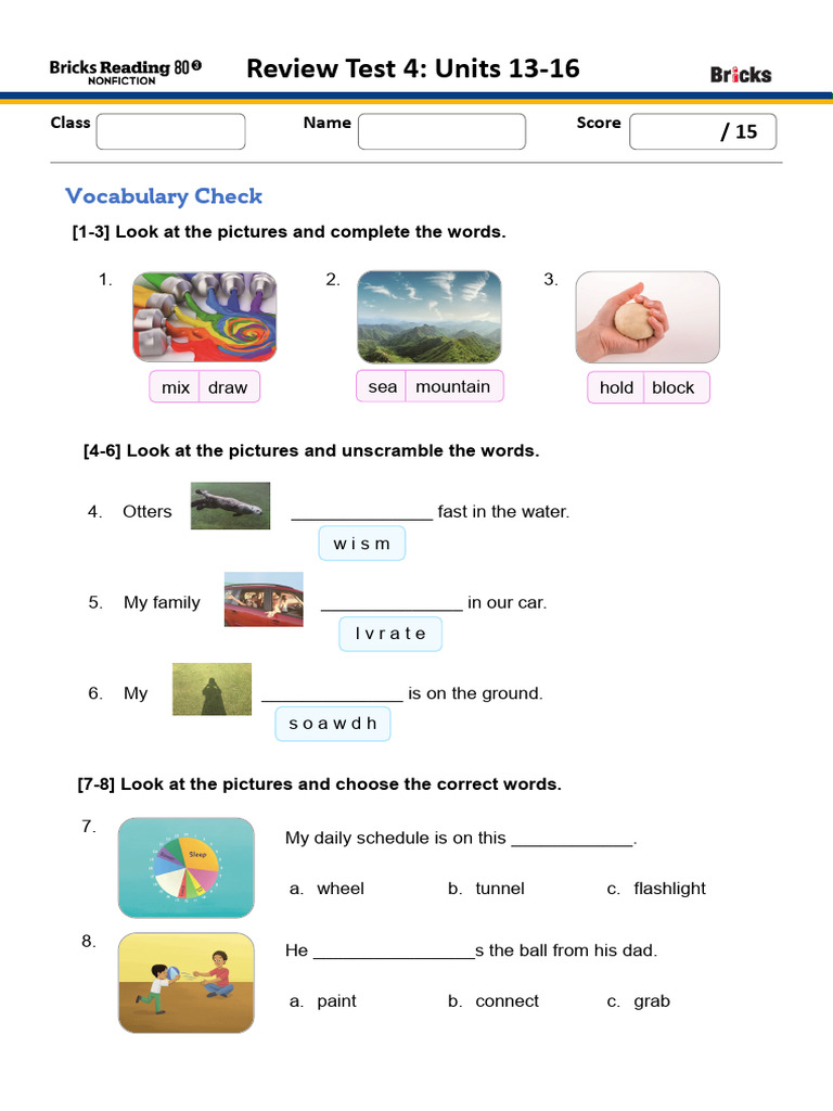 Bricks Reading 80 Nonfiction - L3 - Review Test 4 (Units 13-16) | PDF ...