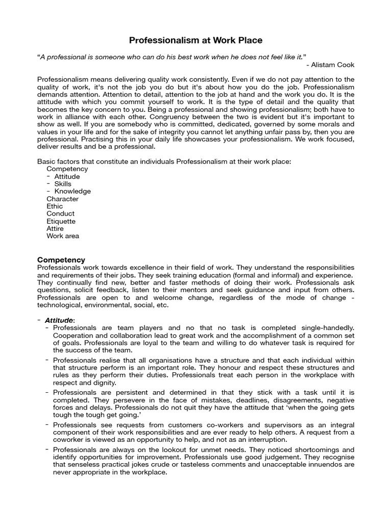 Professionalism in the Workplace Guide | PDF | Etiquette | Employment