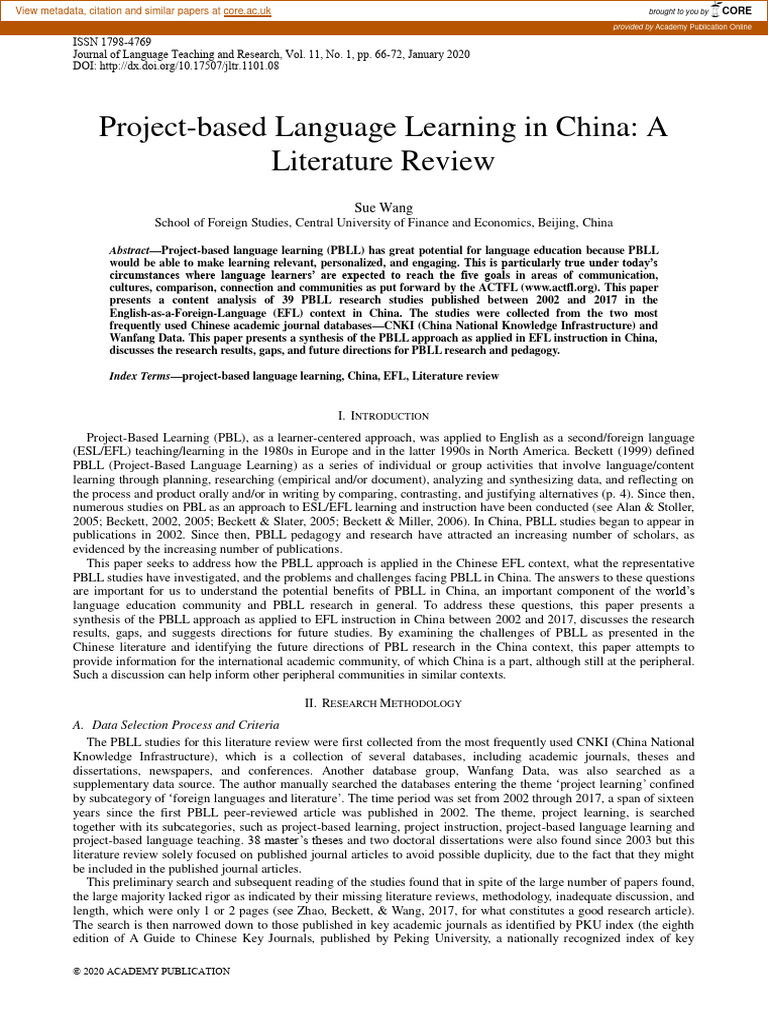 Wang 2020 (Pay2Pub) Project-Based Language Learning in China - A Literature Review | PDF ...