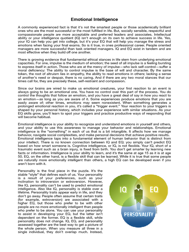 Emotional Intelligence Handout | PDF | Emotional Intelligence ...