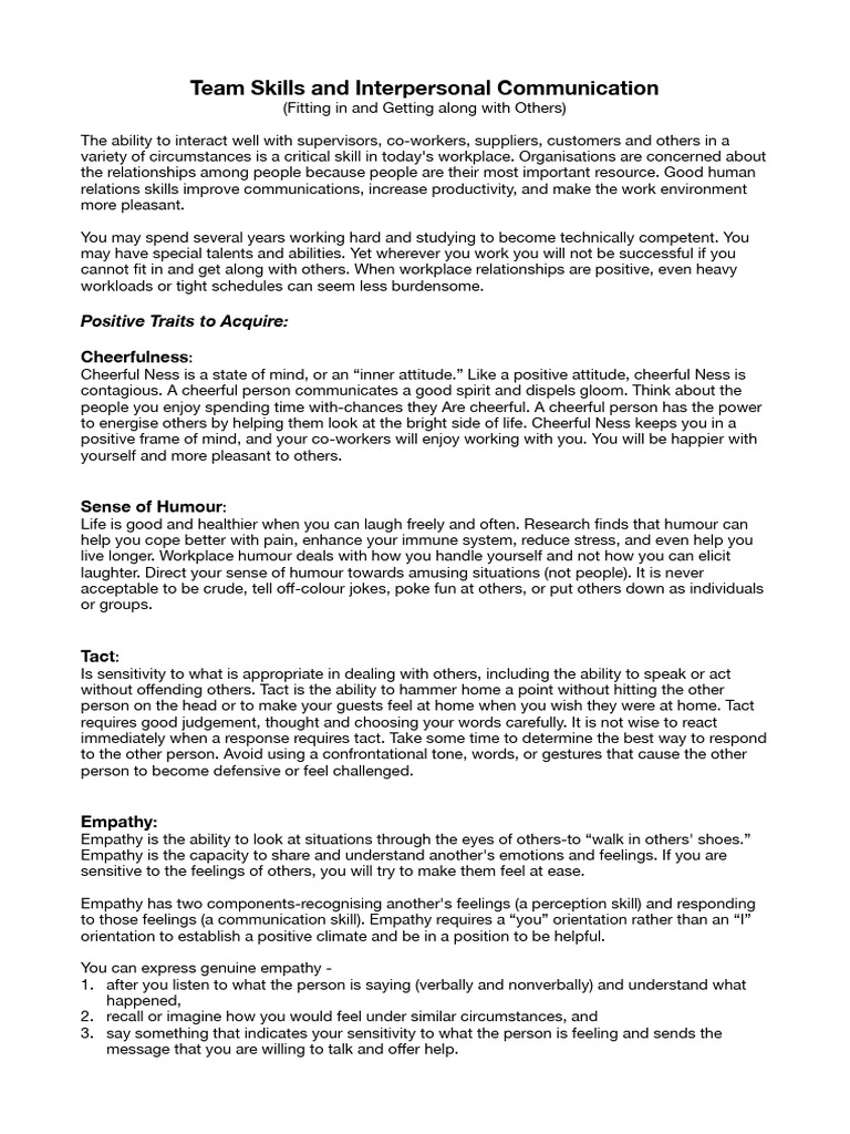 Teamwork, Leadership, Negotiation, Motivation, Decision Making and Problem Solving Handout ...