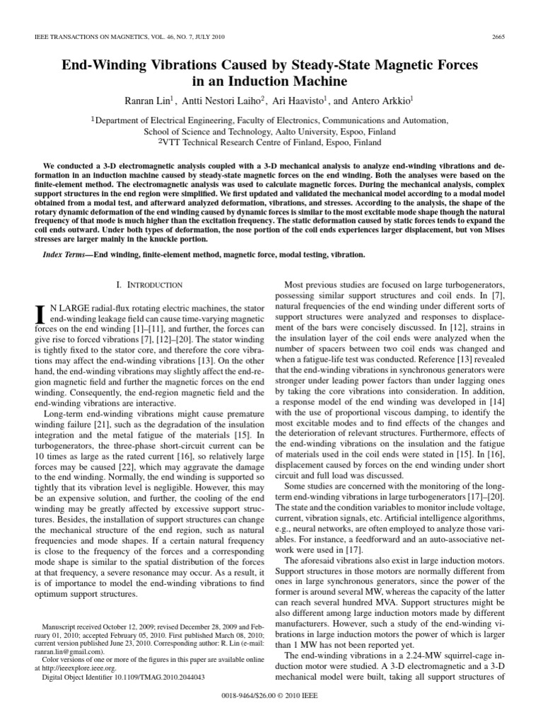 End-Winding Vibrations Caused by Steady-State Magnetic Forces | PDF | Eigenvalues And ...