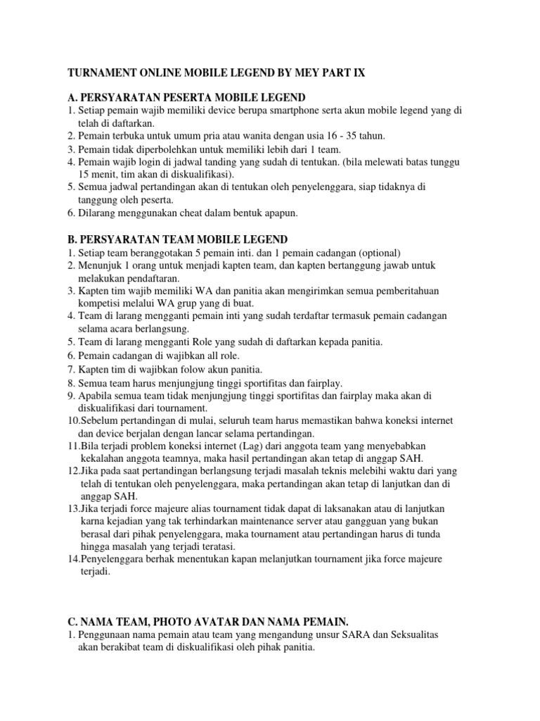 Turnamen Mobile Legend Online IX | PDF