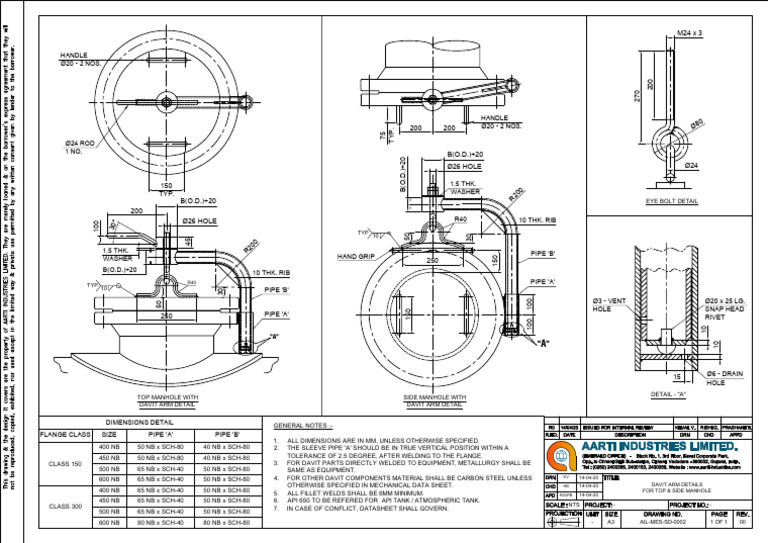 Ail - Mes - SD - 0002 Manhole Davit Arm | PDF | Pipe (Fluid Conveyance ...