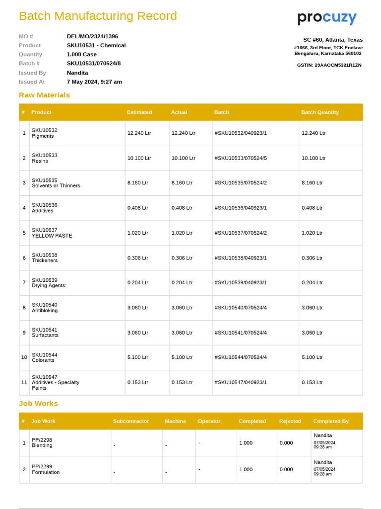 Batch Manufacturing Record #3588162 2099 01 01 | PDF | Paint ...