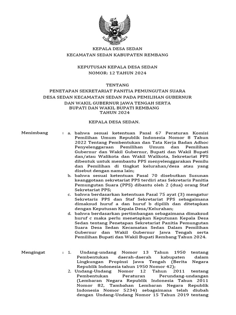 Contoh SK Penetapan Sekretariat PPS | PDF