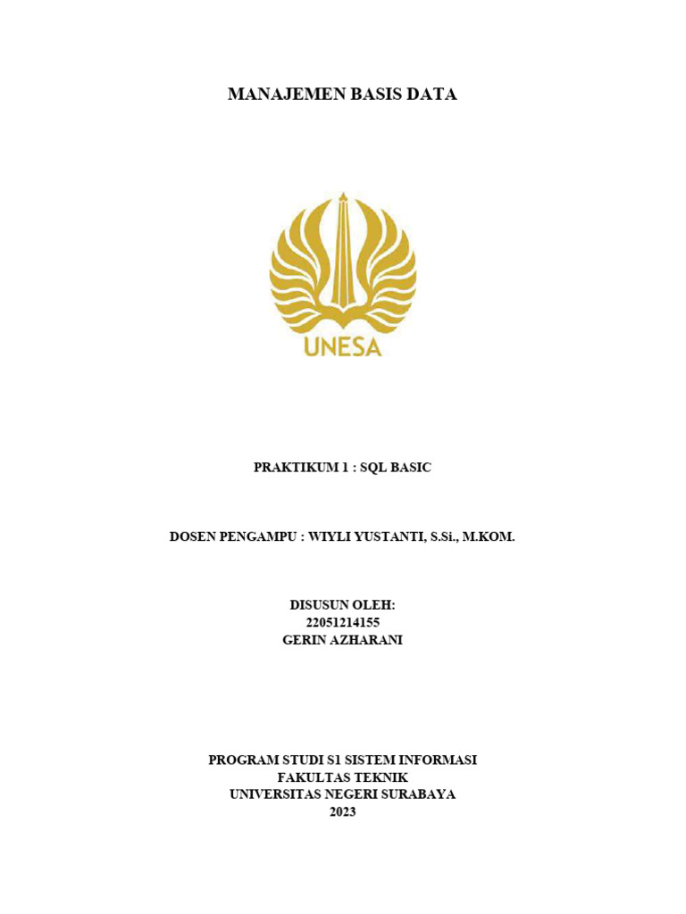 Praktikum 1 Manajemen Basis Data - SQL Basic | PDF | Relational Model | Databases
