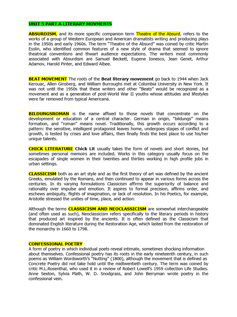 Overview of Literary Movements | PDF | Transcendentalism | Postcolonialism