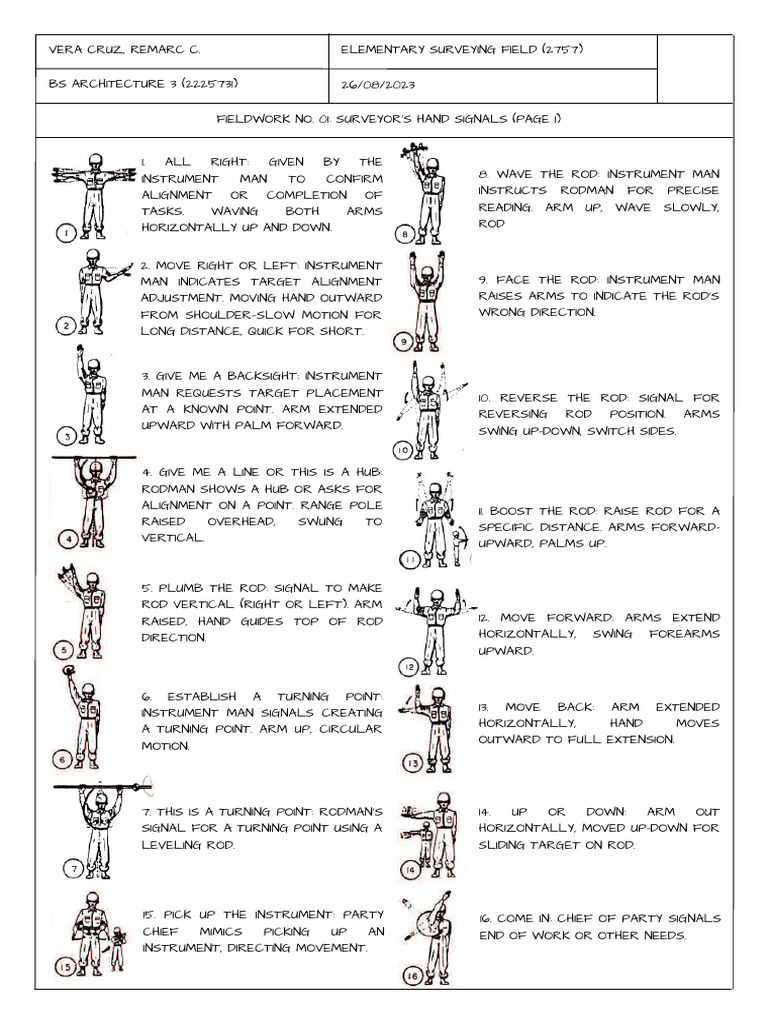 Fieldwork No. 01 Surveyor's Hand Signals | PDF | Surveying
