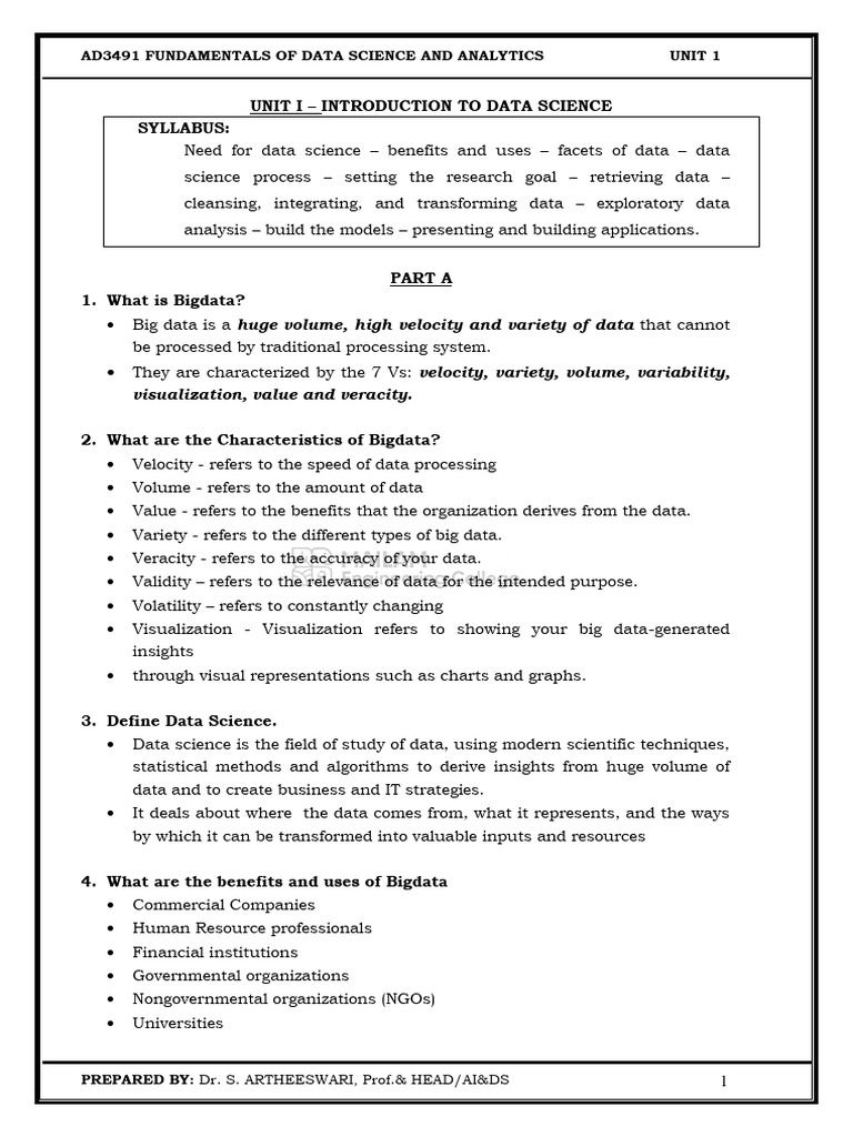 Fdsa Unit 1 | PDF | Data | Big Data