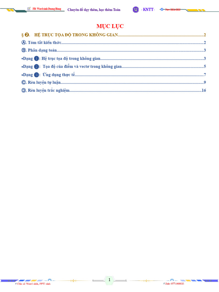 Hh12-c2-b2-He Toa Do Trong Khong Gian - KNTT - Hs | PDF