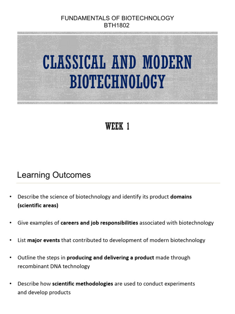 Week 1. Classical and Modern Biotechnology | PDF | Biotechnology ...