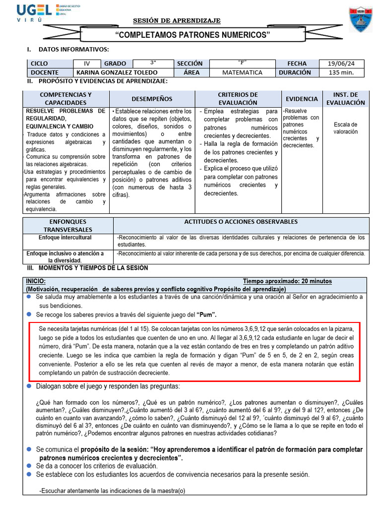 6 SESIÓN MAT- PATRONES NUMERICOS | PDF | Evaluación | Aprendizaje