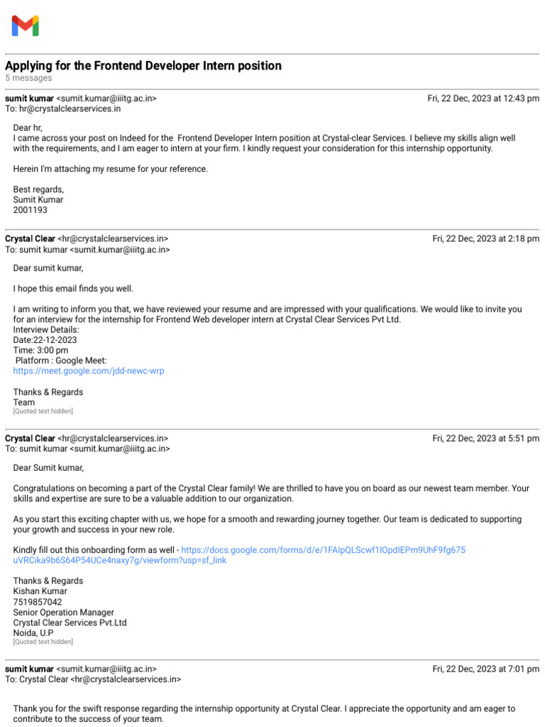 Applying For The Frontend Developer Intern Position | PDF