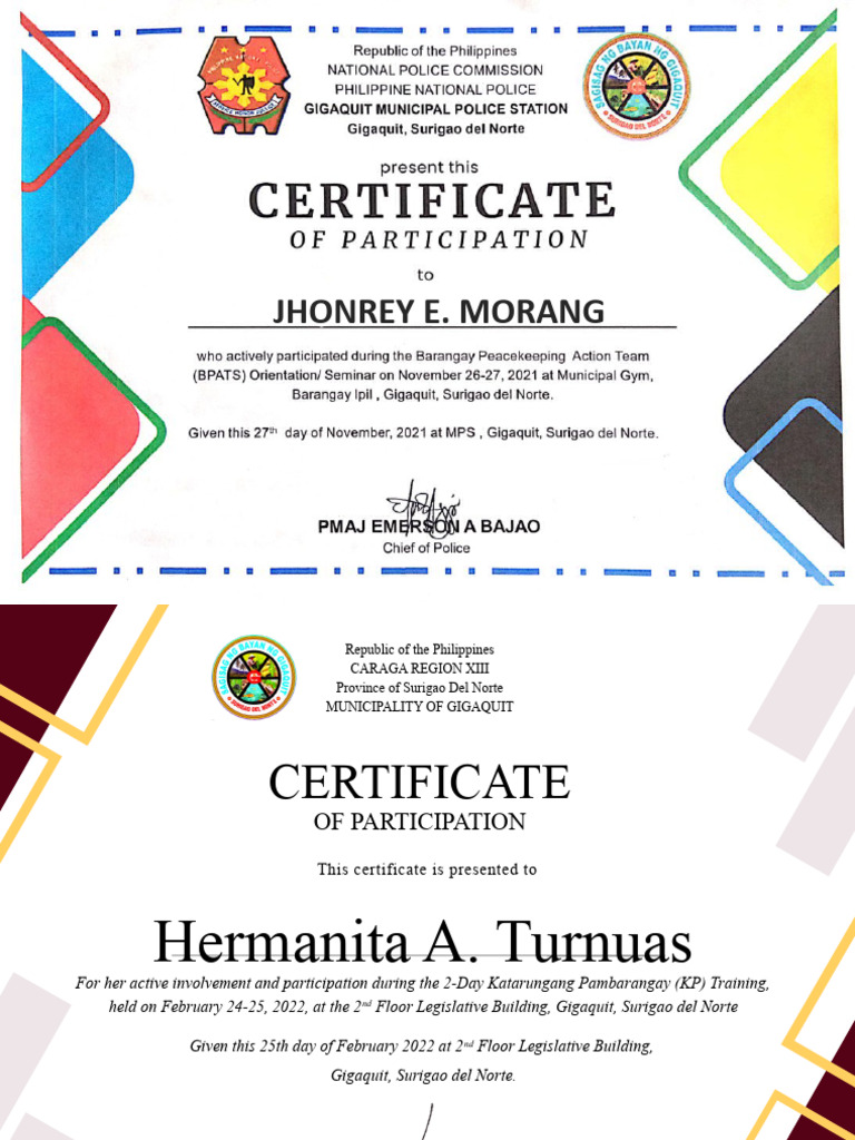 Certificate - KP & Tanod | PDF