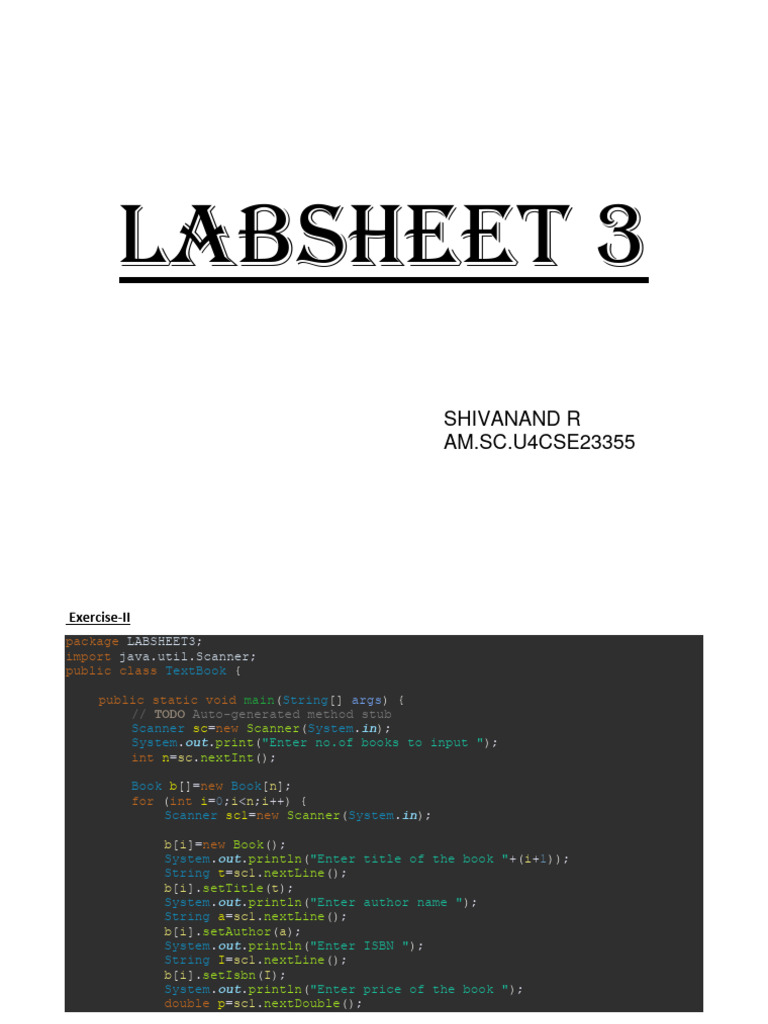 CSE23355 Labsheet 3 | PDF | Computer Programming | Software Engineering
