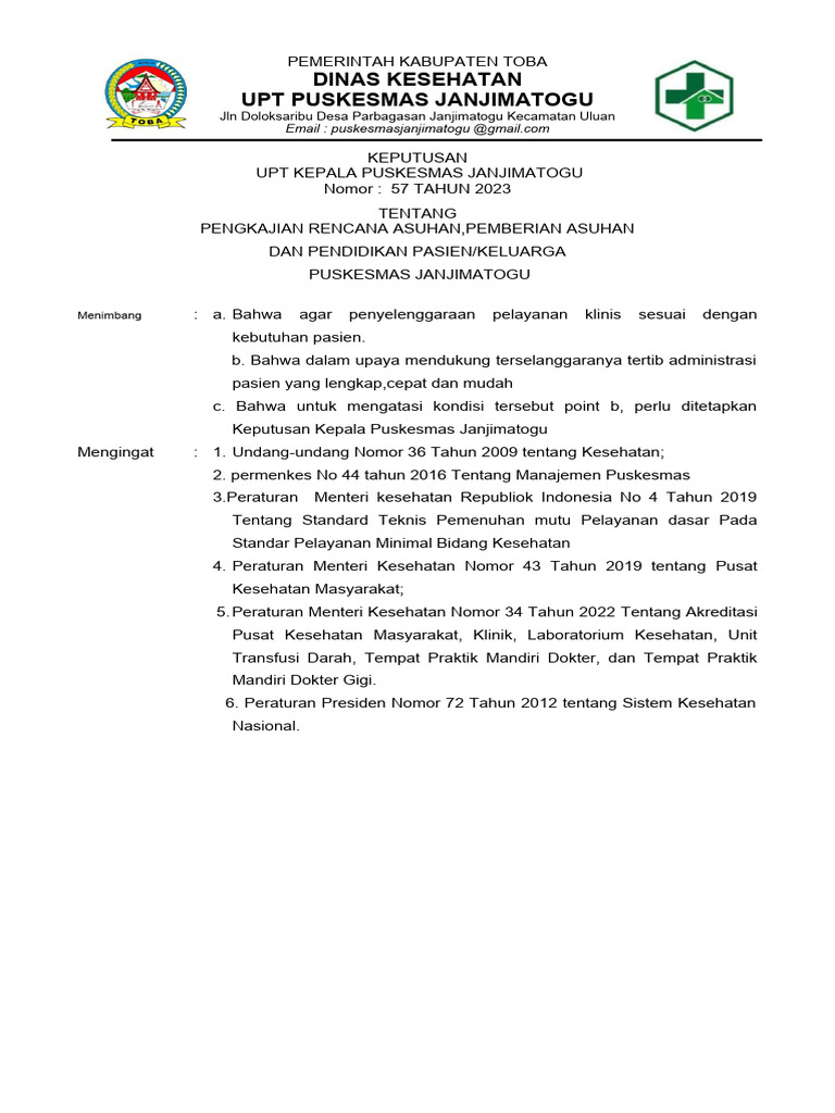 3.2.1.a. SK TENTANG PENGKAJIAN, RENCANA ASUHAN, PEMBERIAN ASUHAN DAN PENDIDIKAN PASIEN | PDF