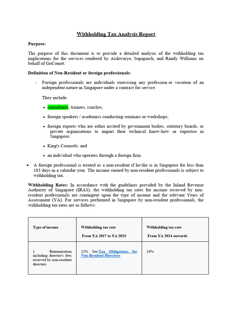 Withholding Tax Analysis Report | Download Free PDF | Taxes | Income