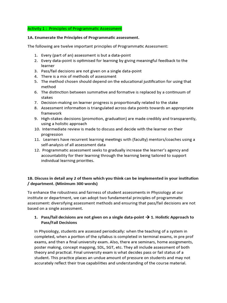Principles of Programmatic Assessment | PDF | Educational Assessment ...