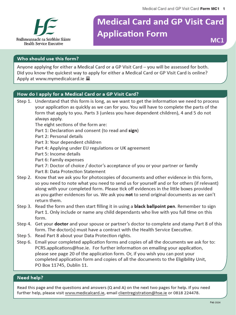 Medical Card and GP Visit Card Application Form | PDF | Welfare | Pension