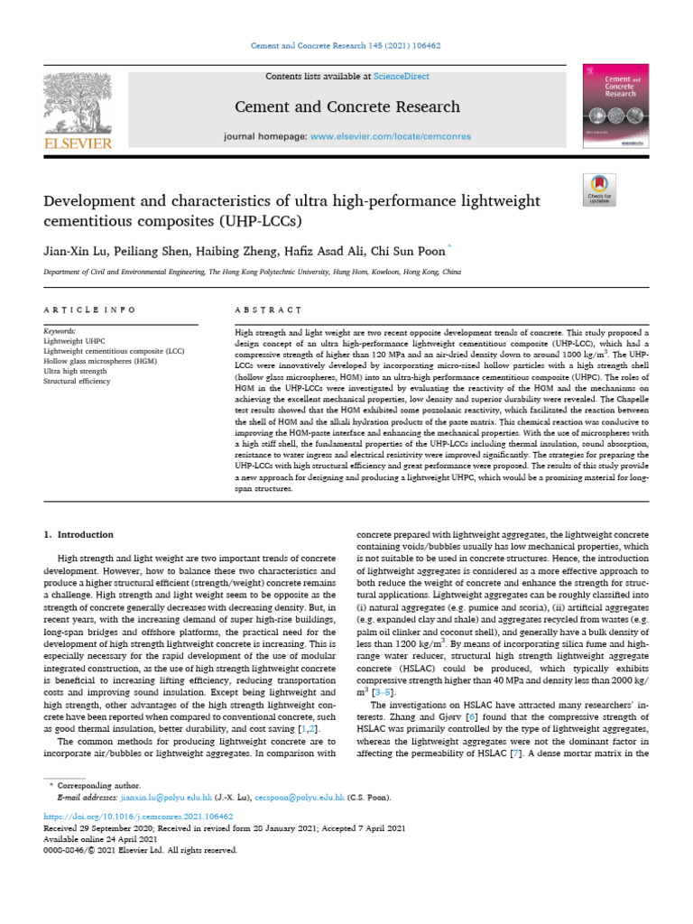 Ultra High-Performance Lightweight Cement | PDF | Concrete | Cement
