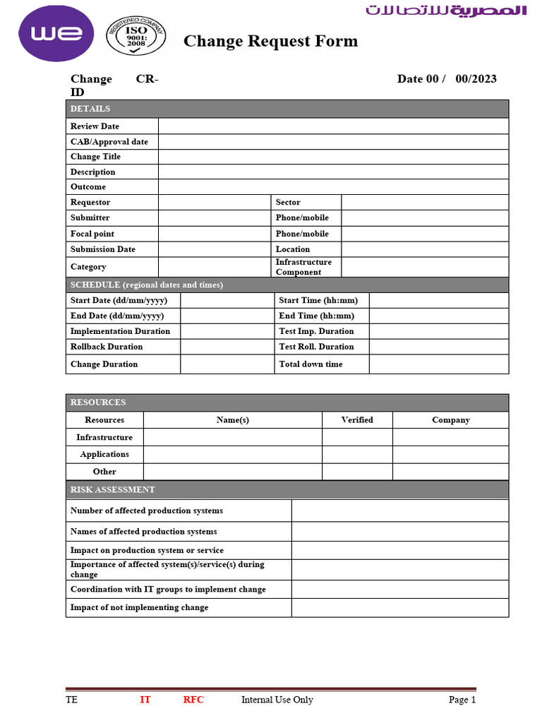 Change Request Form Template | PDF | Computing | Information Technology
