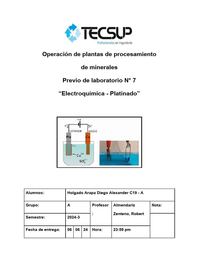 Previo de Laboratorio 7 Seamana 13 Electroquimica - Platinado | PDF ...