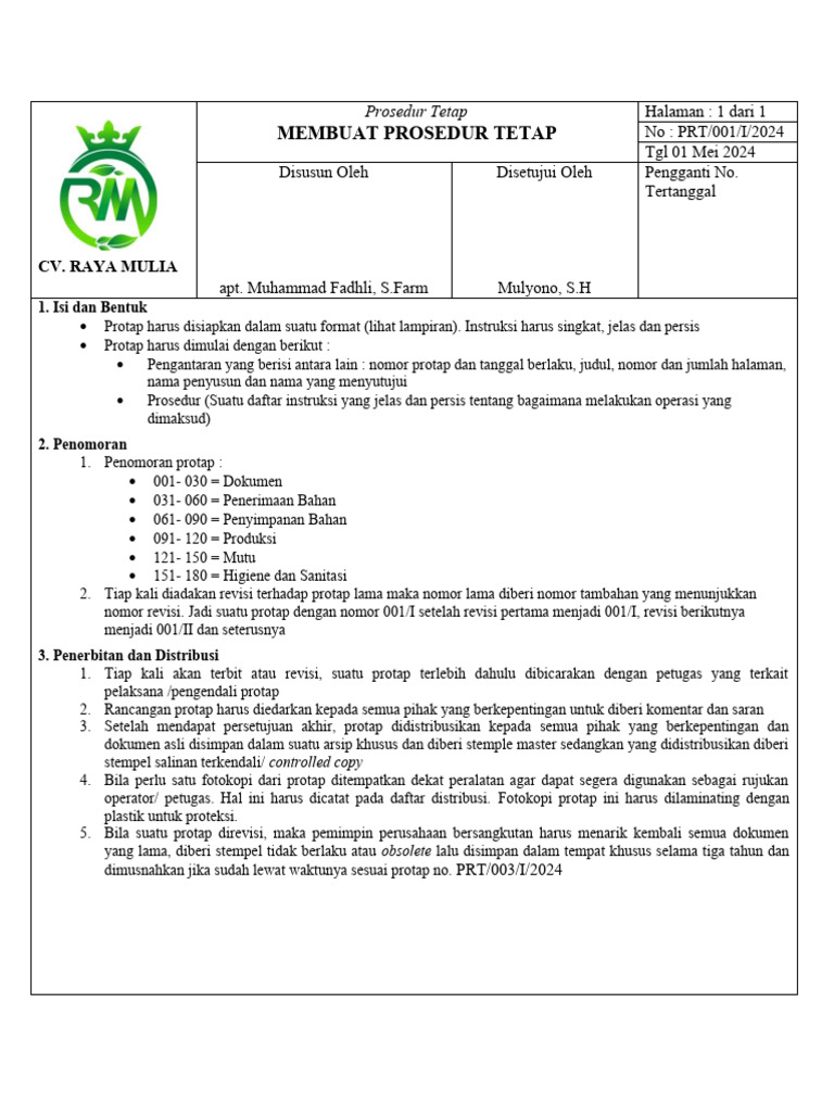 Protap Membuat Prosedur Tetap | PDF